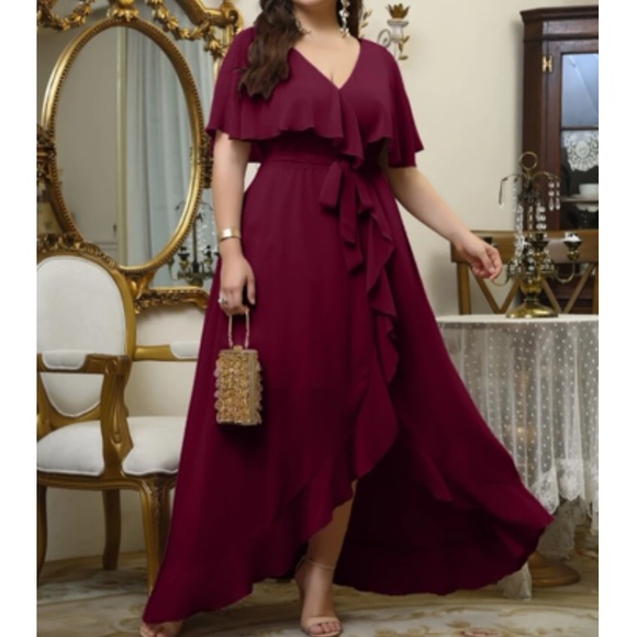 Dresses | Luxe Plus Size Belted Wrap Chiffon Maxi Patty Evening Formal ...